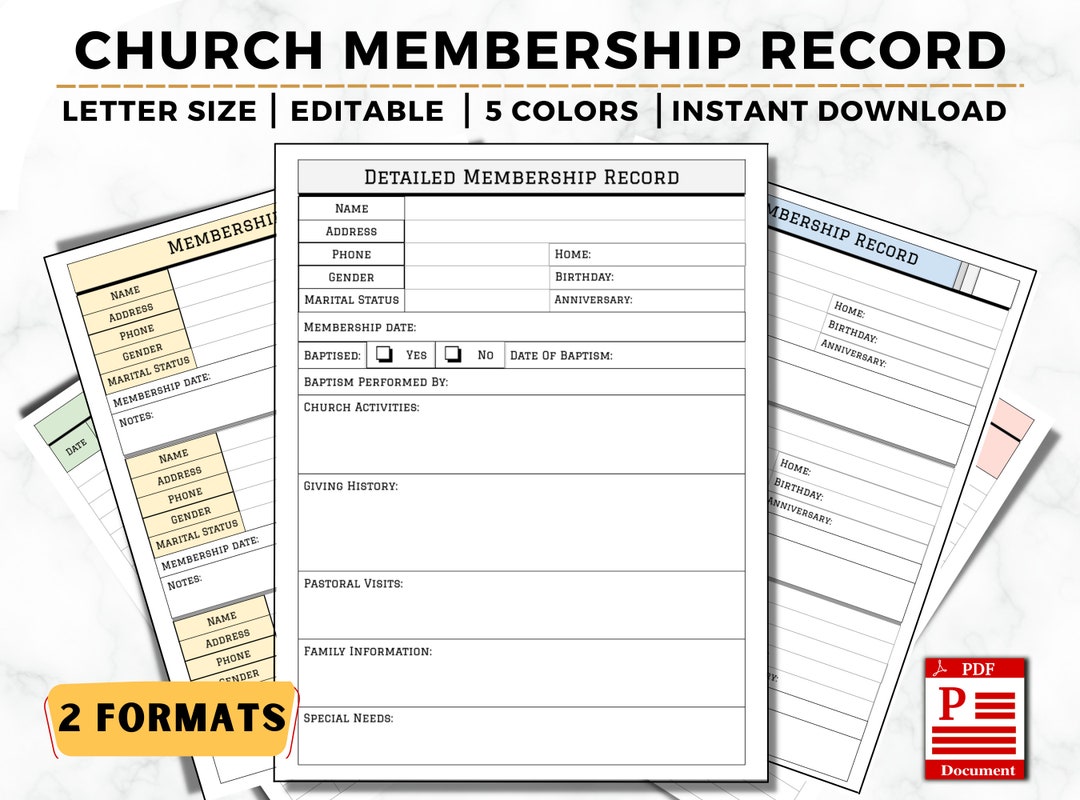 Church Membership Record Book, Pastor Secretary Admin (printable ...