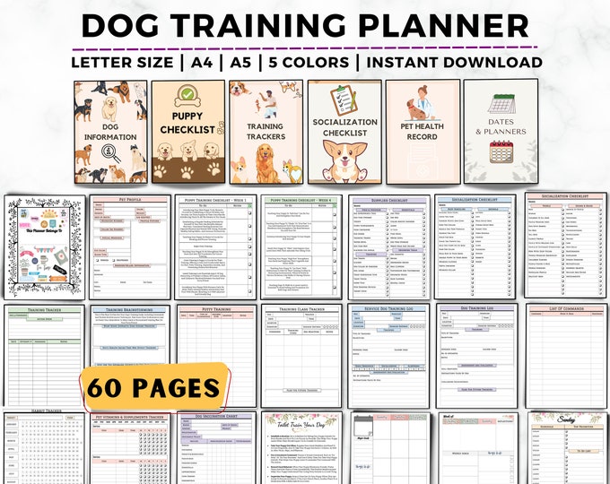 Printable Dog Training Planner and Record Keeping Worksheets Instant ...