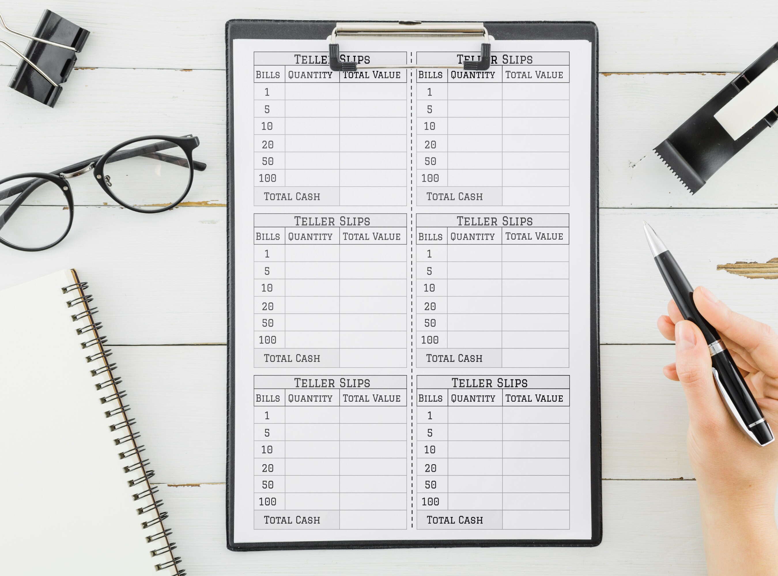 Printable Cash Breakdown Slips, Bank Teller Forms (digital Download) - Etsy