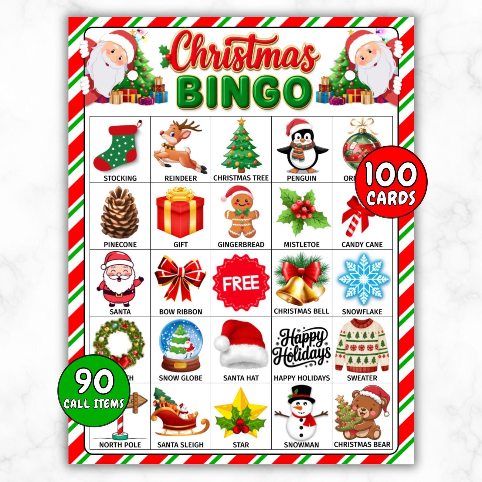 Christmas Bingo, 100 Christmas Bingo Cards Christmas Games Holiday ...