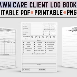 Lawn Care Client Log Book, Landscaping Work Order (printable & Editable ...