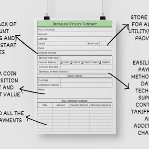 Printable Utility Contacts, Utility Service Address Book, Utility ...