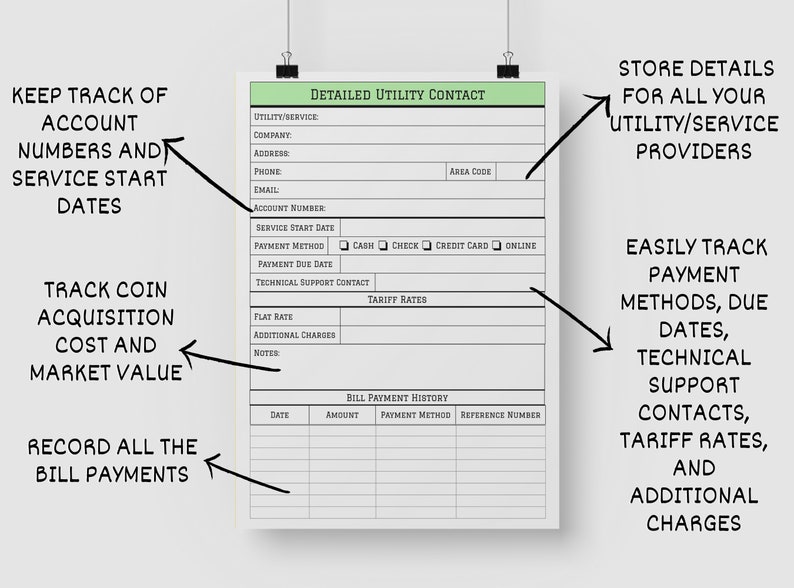 Printable Utility Contacts, Utility Service Address Book, Utility ...