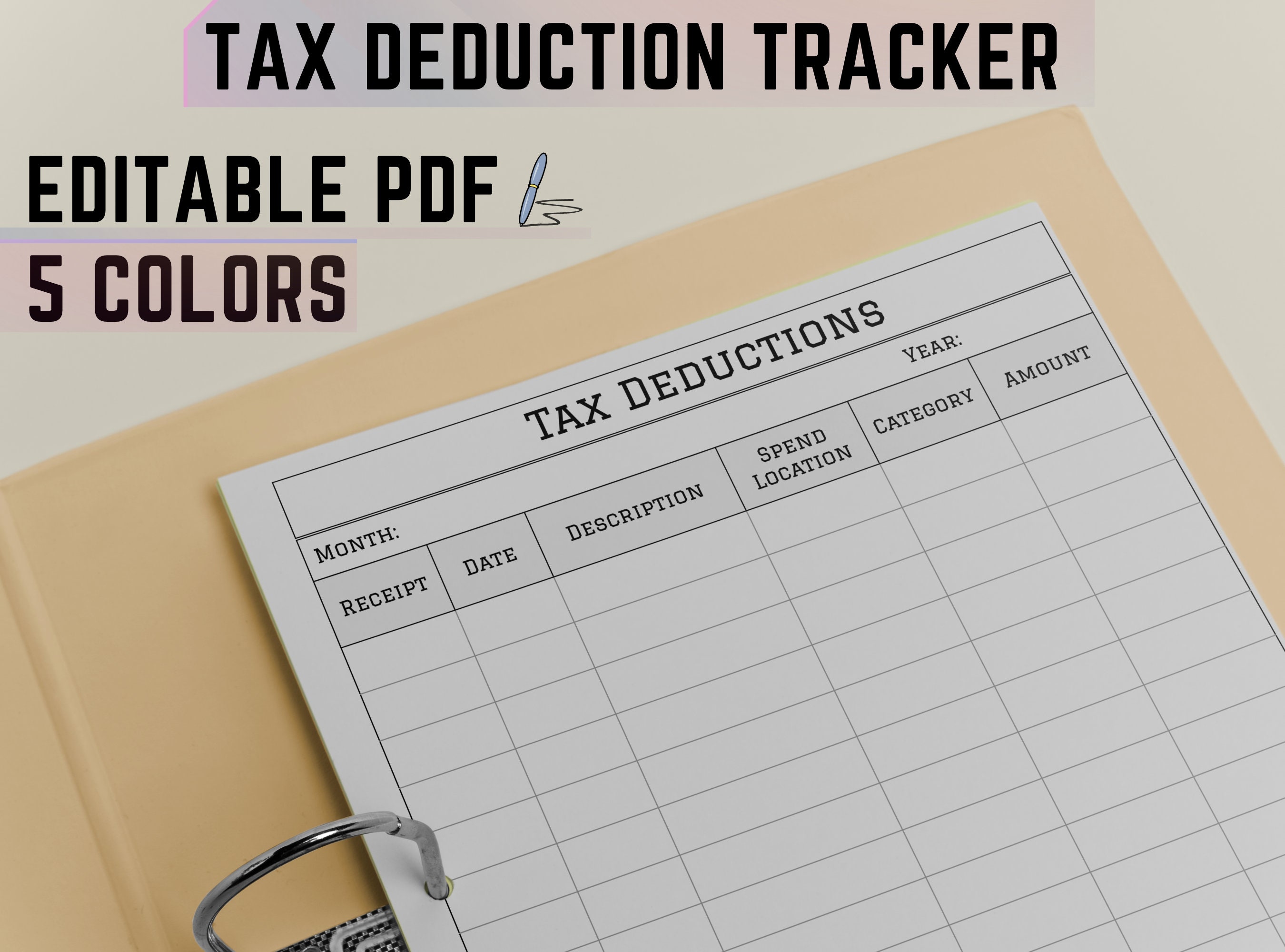 Tax Deduction Tracker Printable Editable Business Tax Log - Etsy Australia
