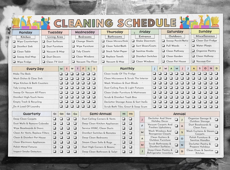 Editable Cleaning Schedule: Weekly, Monthly Chores Chart (digital ...