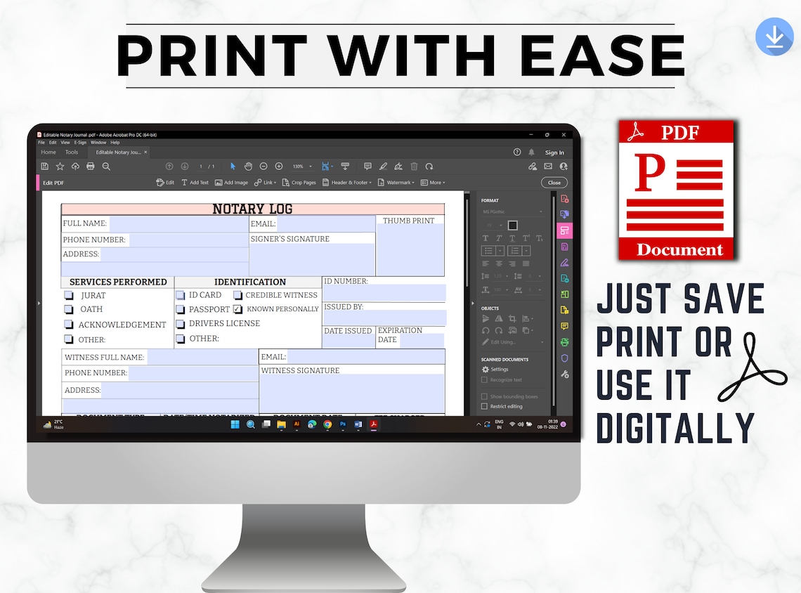 Printable Notary Journal Notary Public Record Book to Log - Etsy