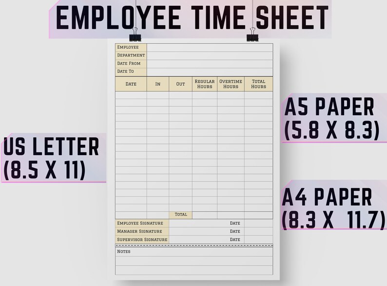 Employee Time Sheet. Editable Timesheet Form. Printable - Etsy