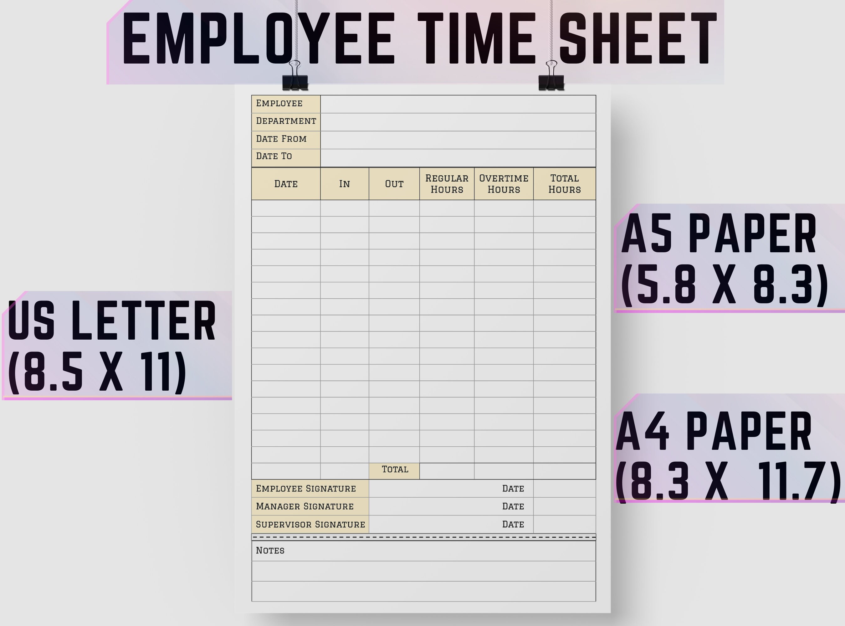 Employee Time Sheet. Editable Timesheet Form. Printable - Etsy