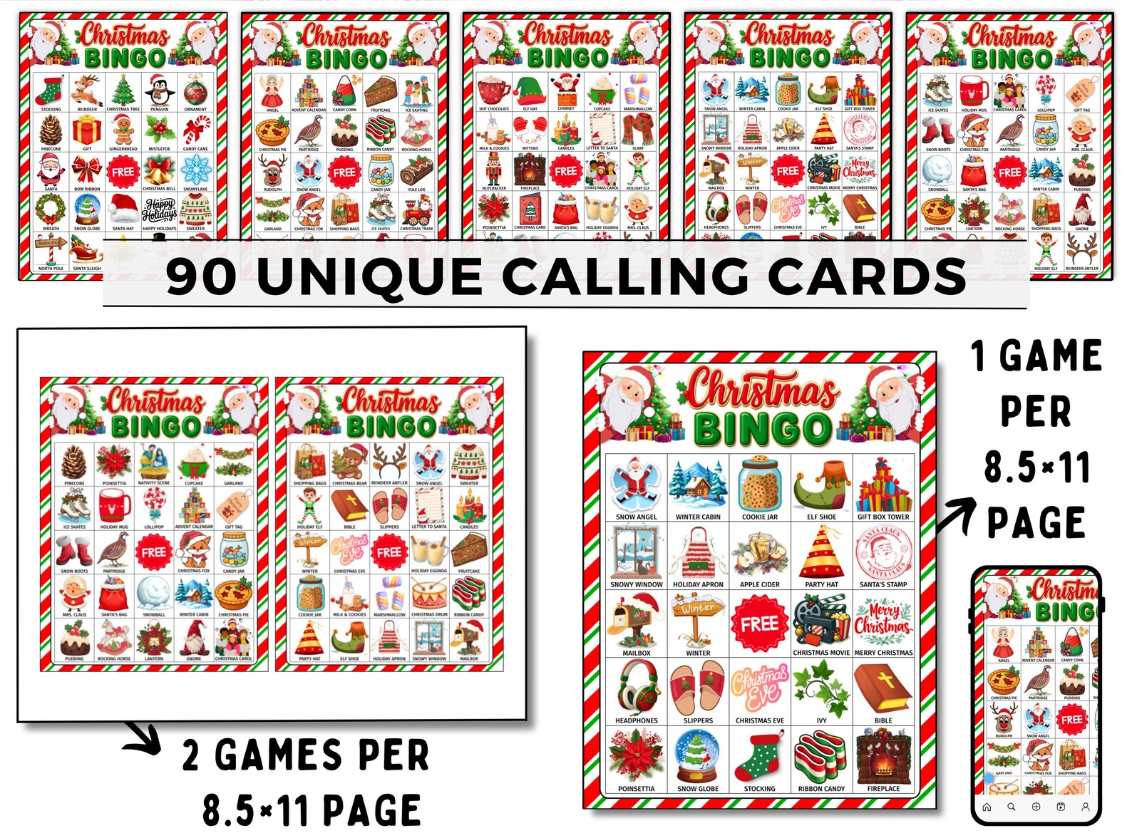 Christmas Bingo, 100 Christmas Bingo Cards Christmas Games Holiday ...