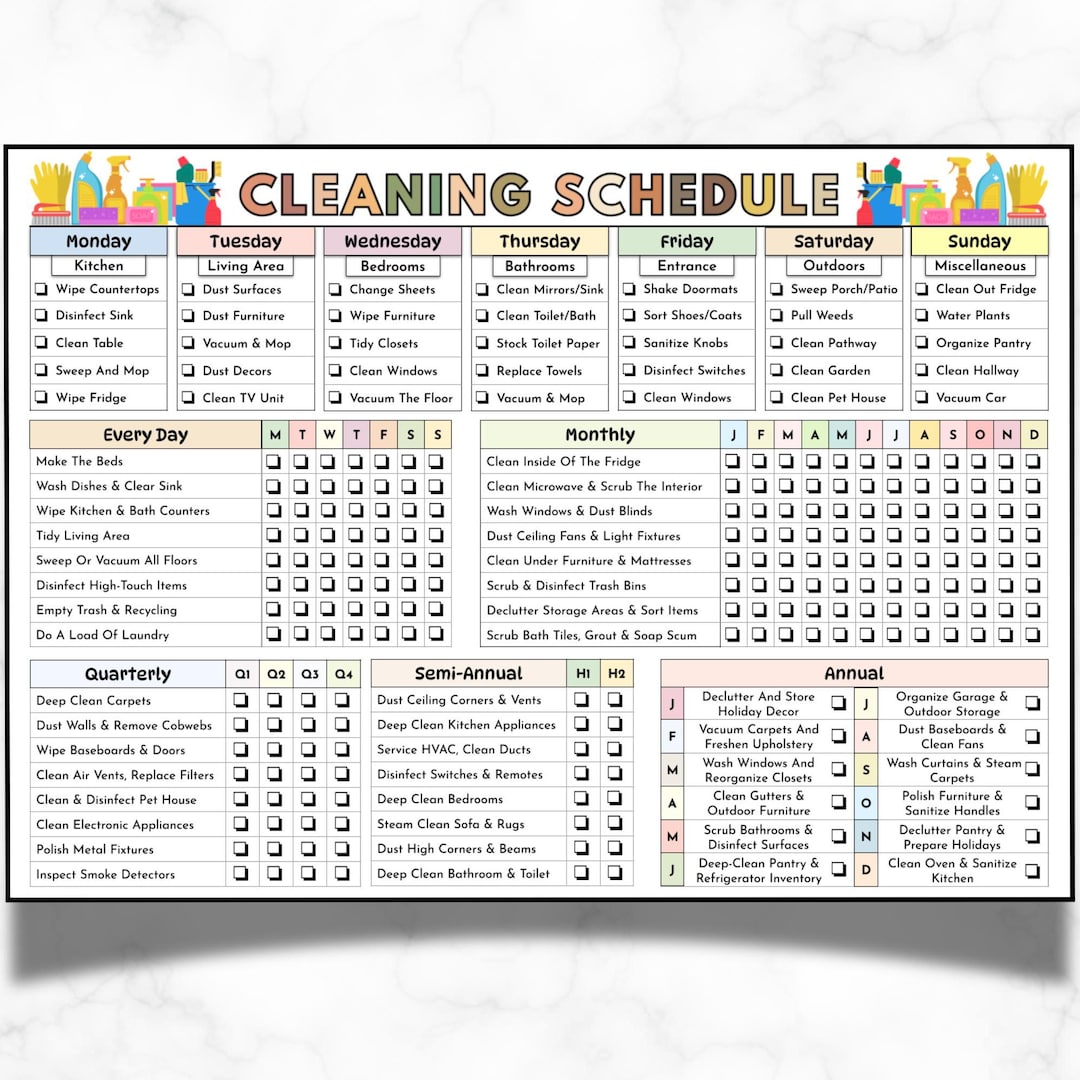 EDITABLE Cleaning Schedule, Cleaning Checklist, Weekly, Monthly ADHD ...