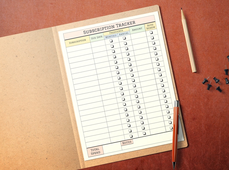 Subscription Tracker Printable, Editable Subscriptions Log, Membership ...