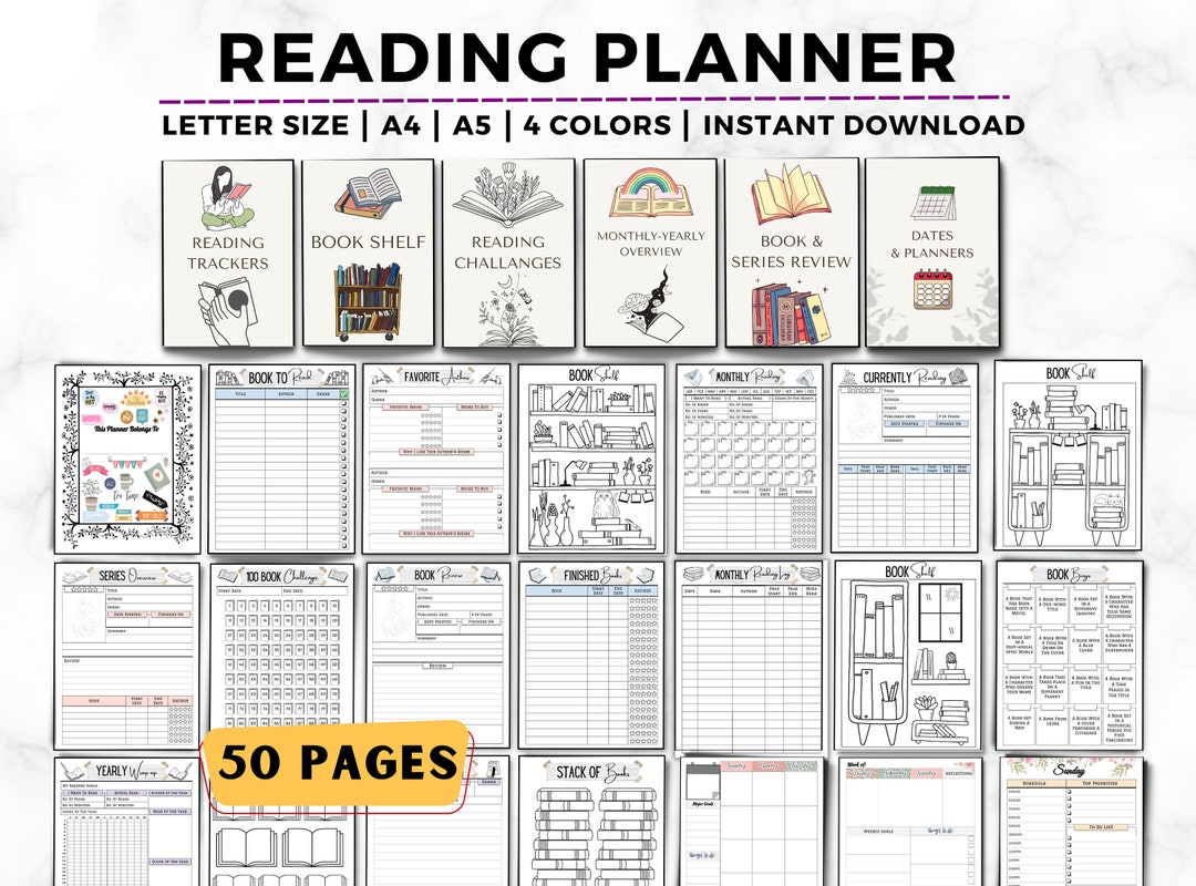 Reading Journal Printable, Book Reading Planner, Reading Challenge ...