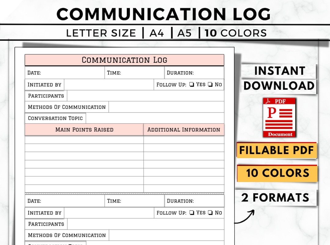 Communication Log Printable, Contact Tracker (fillable PDF) - Etsy