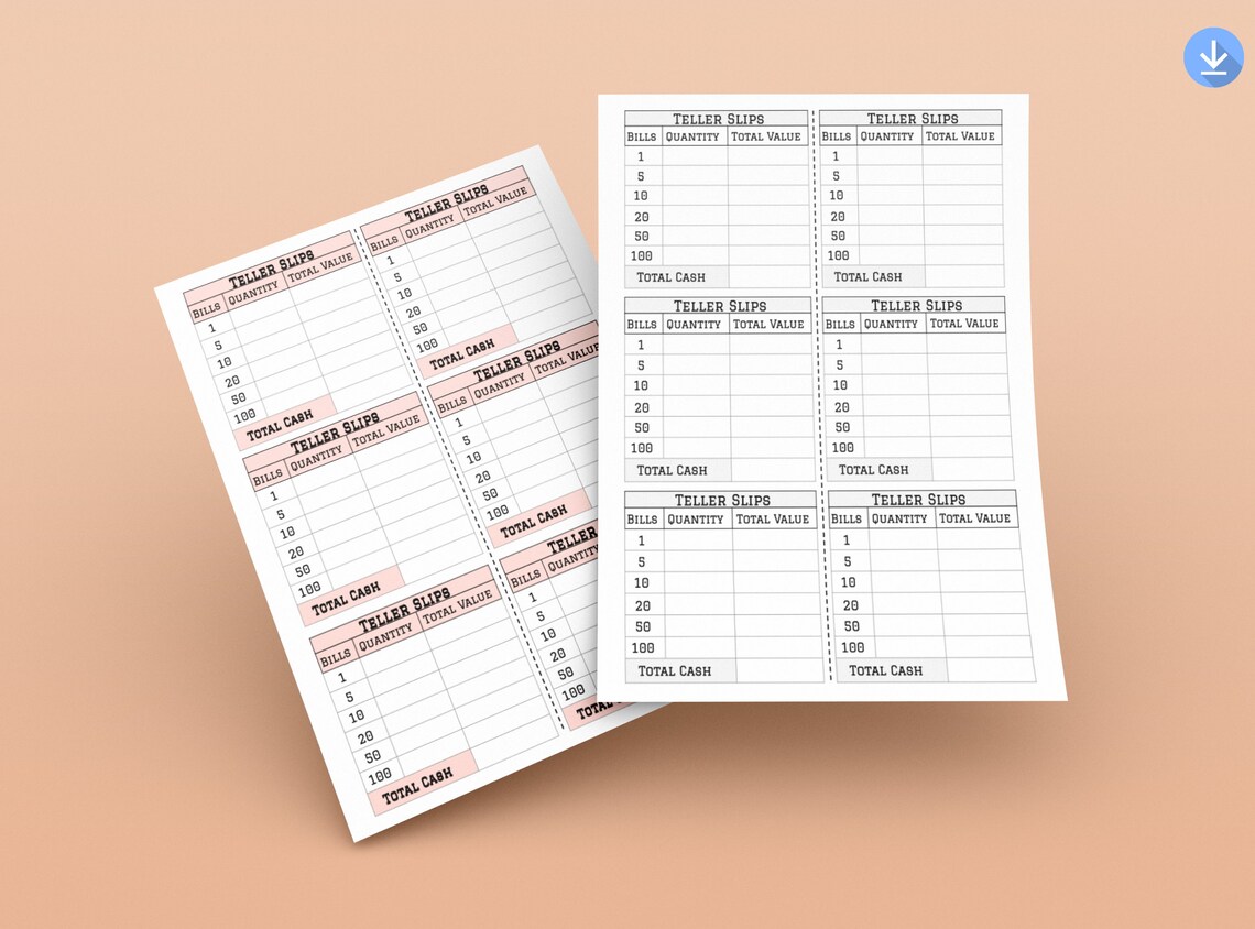 Cash Breakdown Slips Printable Bank Teller Slips Cash - Etsy