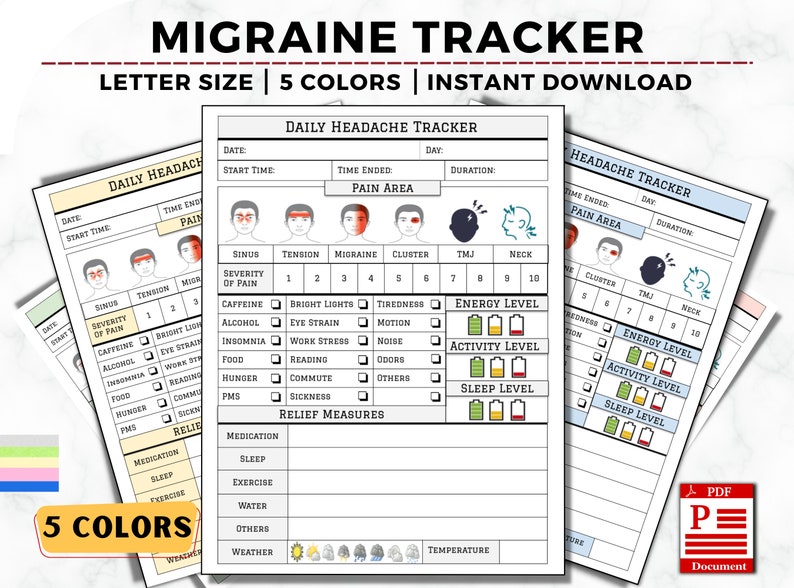 Migraine Tracker Printable Headache Tracker Chronic Headache - Etsy