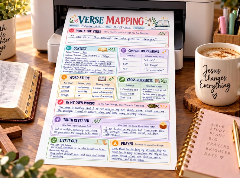 Verse Mapping Printable, Bible,study Worksheet Christian Journal Page ...