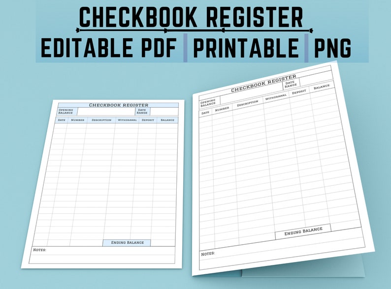 Printable Checkbook Register: Bank Transaction Tracker Sheet (editable ...