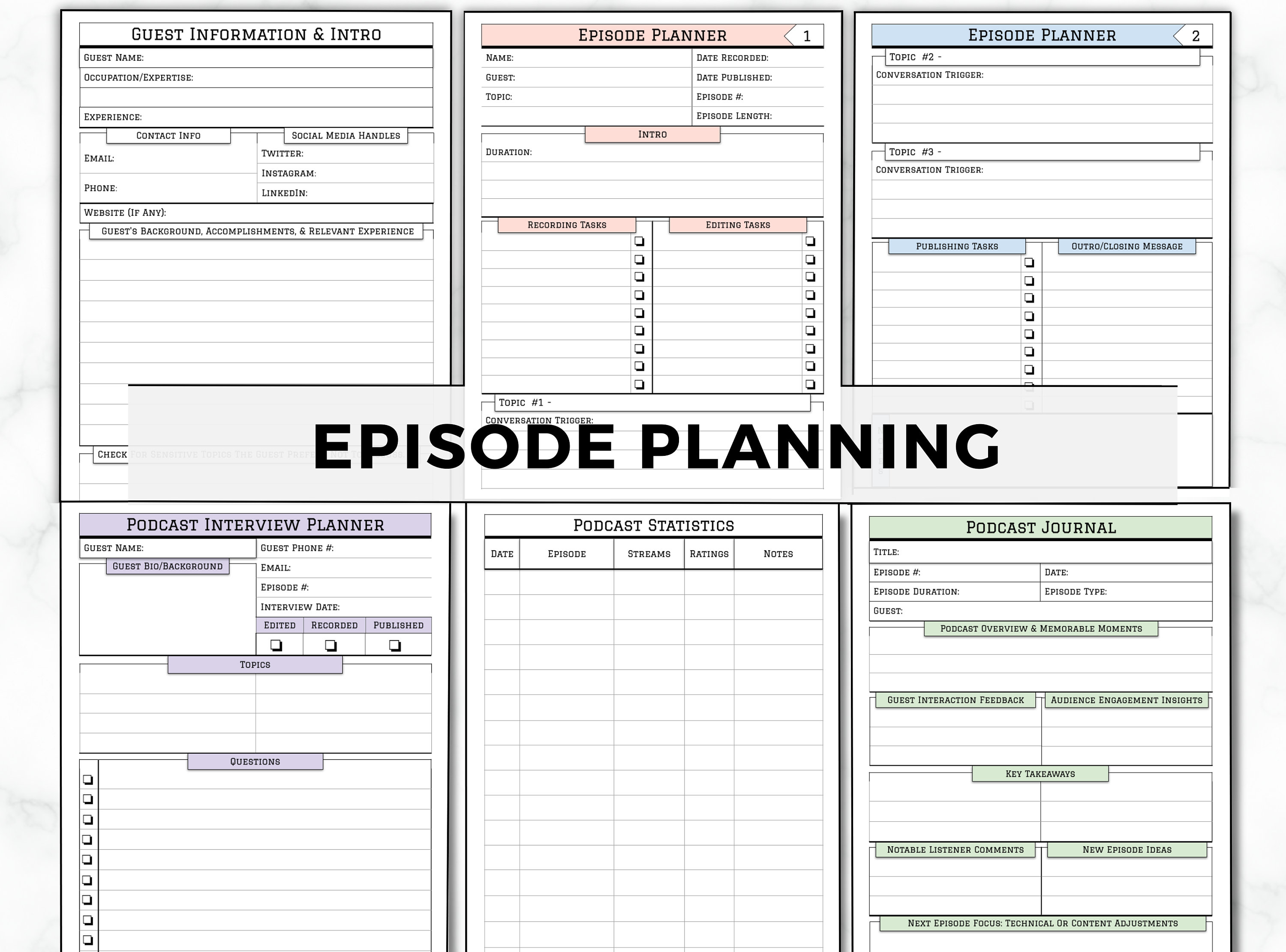 Podcast Planner, Episode Planning, Launch Checklist (printable, Digital ...