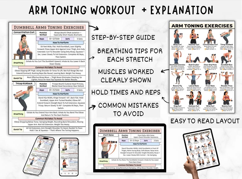 Arms Toning Dumbbell Exercises, Arm Workout for Women, Biceps Shoulders ...
