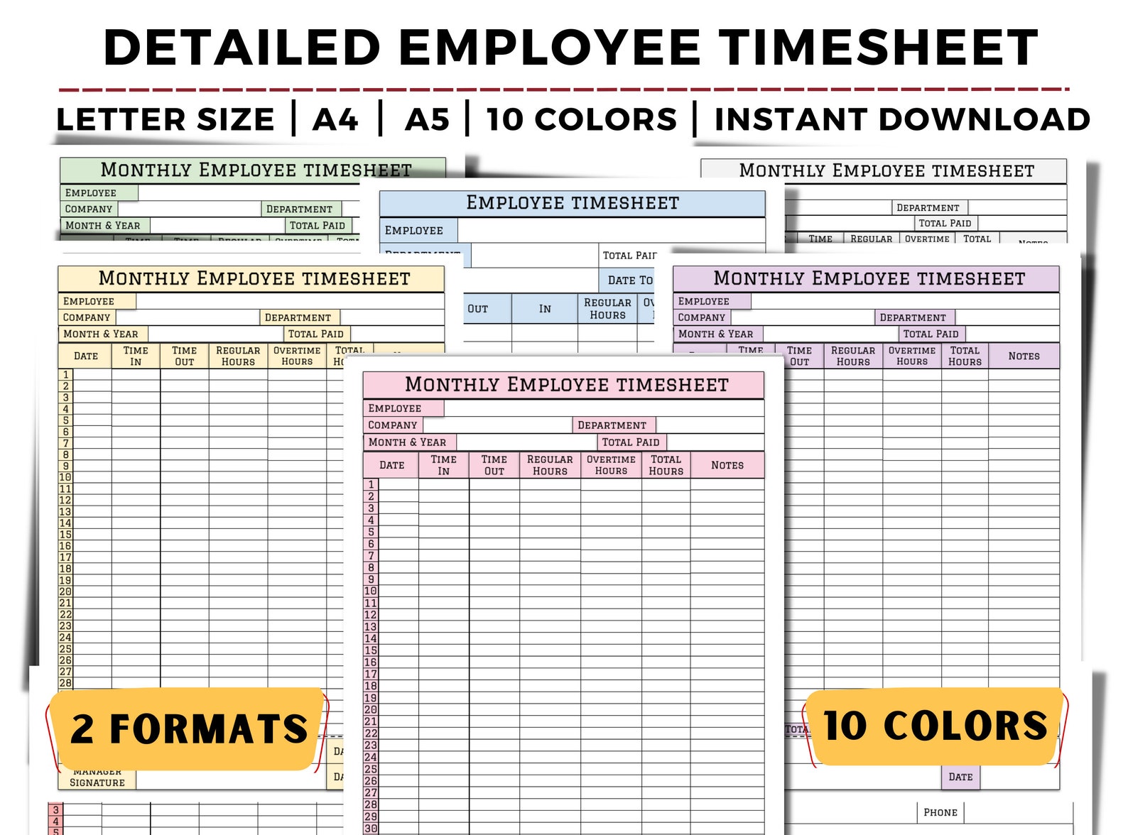 Monthly Timesheet, Editable Timesheet Form, Printable Timesheet ...