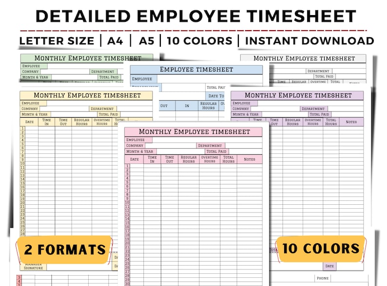 Monthly Timesheet, Editable Timesheet Form, Printable Timesheet ...