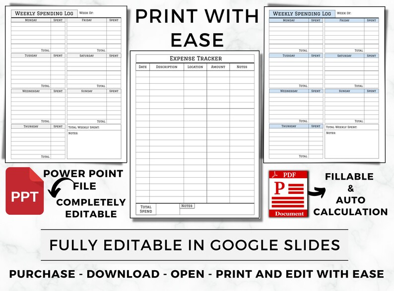 Editable Expense Tracker Printable, Auto-calculations (PDF) - Etsy