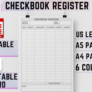 Checkbook Register Printable. Editable Bank Transaction Tracker Sheet ...