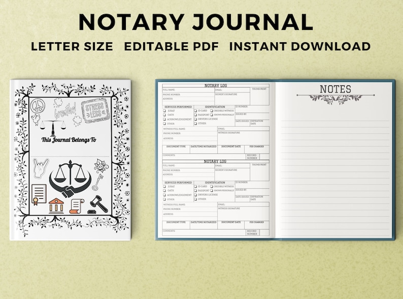 Printable Notary Journal, Notary Public Record Book (editable PDF) - Etsy