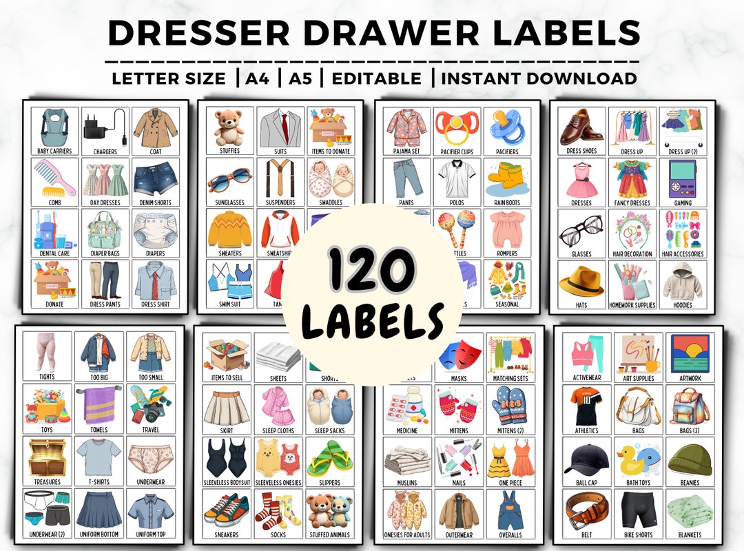 Kids Dresser Drawer Organization Labels, Clothing Closet Storage (PDF ...