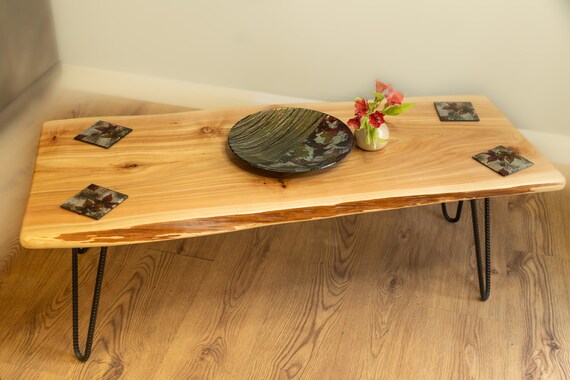 Western Cedar Coffee Table With Live Edge Finish and Black Rebar Hairpin Legs Etsy UK