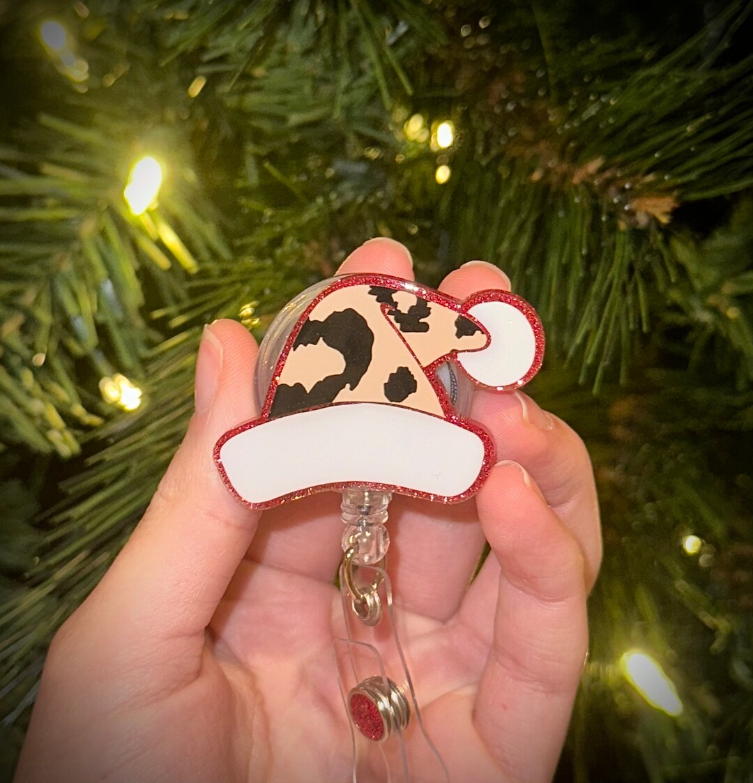 Leopard Santa Hat Glitter Retractable Badge Reel - Etsy