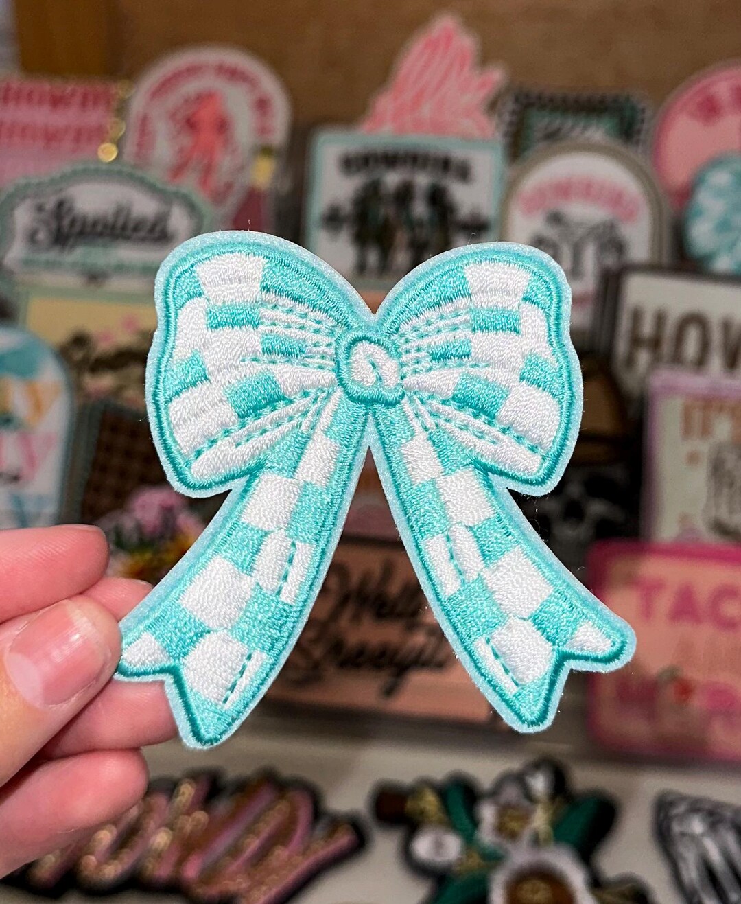 Checkered Bow Embroidery Patch - Etsy