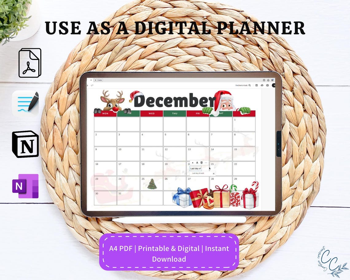 December 2024 Calendar, Printable Calendar, Editable December Planner ...