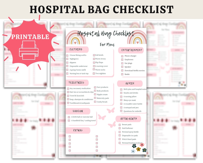 Hospital Bag Checklist for Labor and Delivery, Maternity Hospital Bag ...