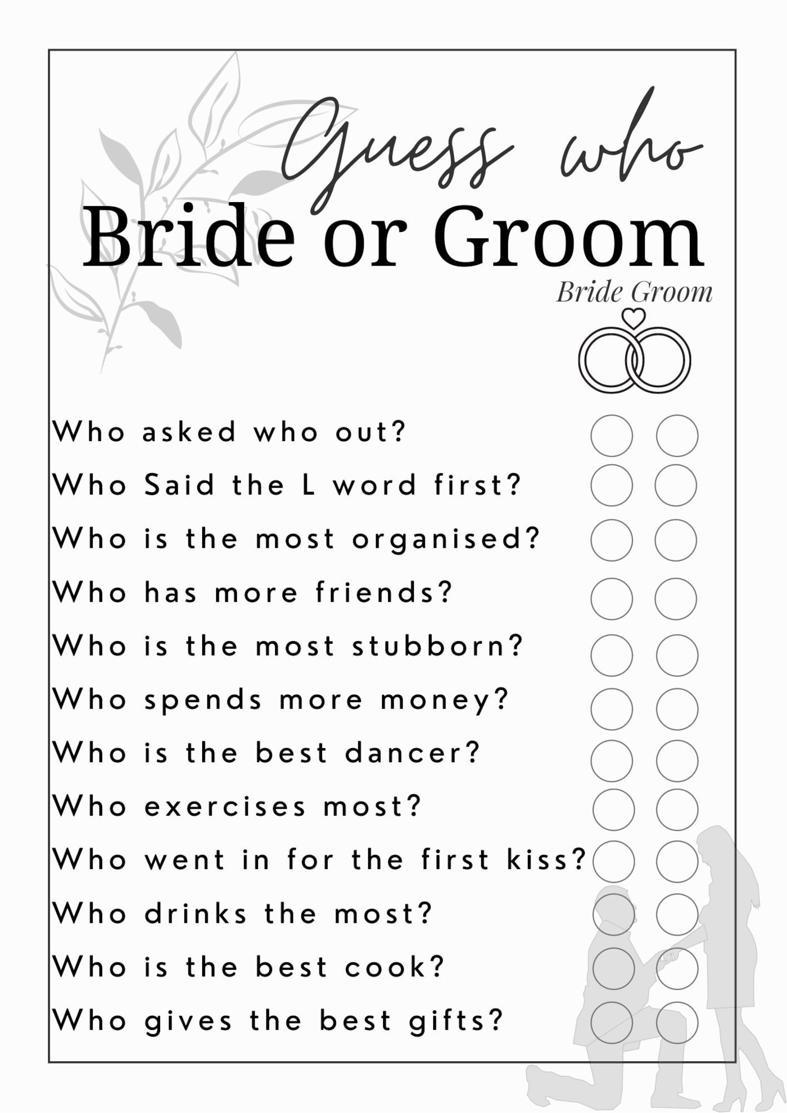 Bride Or Groom Guess Who Bridal Shower Game Downloadable Etsy