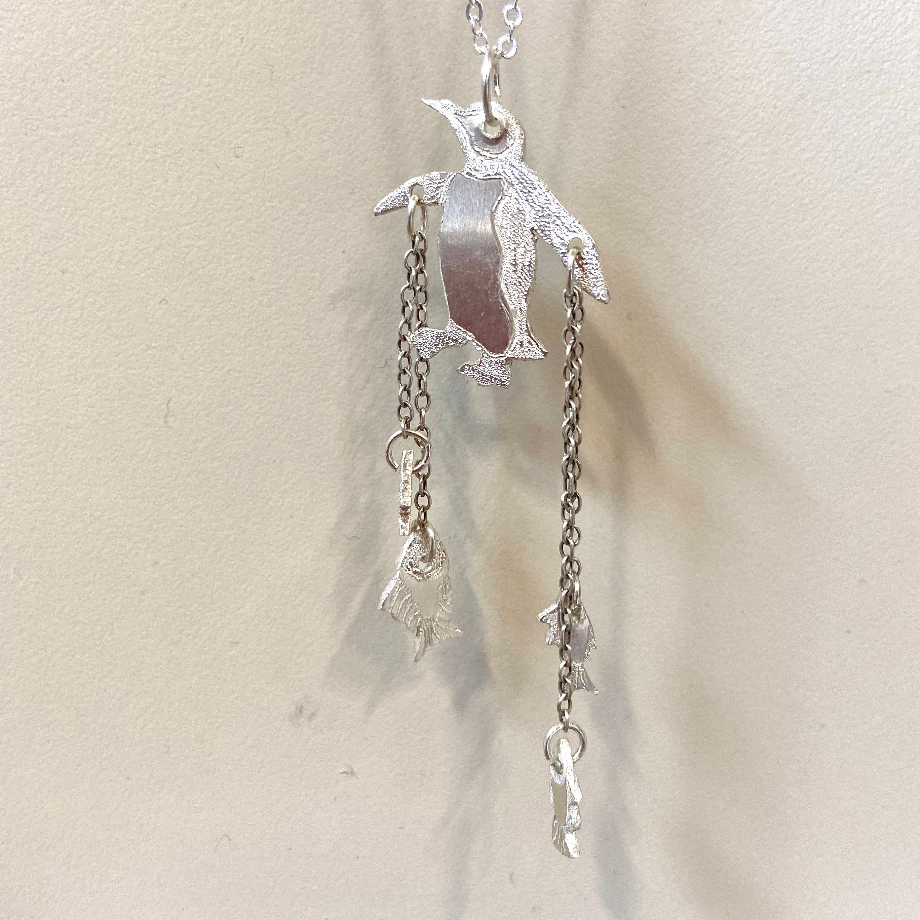 Handmade Fishing Penguin Pendant and Chain in Solid Silver - Etsy UK