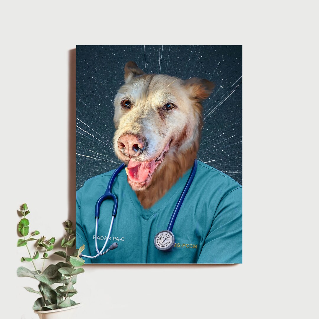 Doctor Pet Portrait, Doctor Gift Idea, Dog in Scrubs Portrait, Custom ...