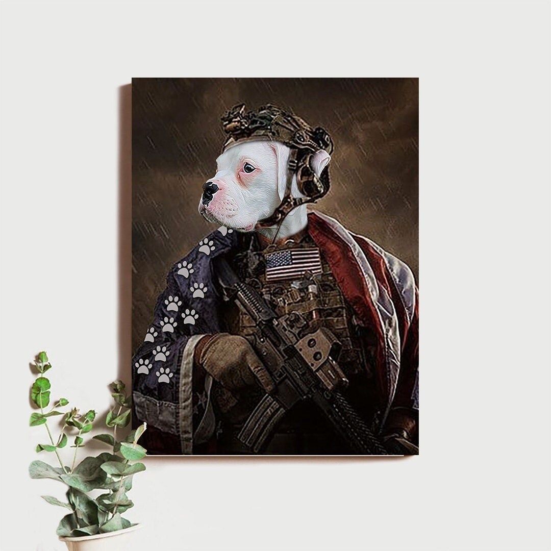 Custom Dog Army Pet Portrait, Custom Pet Marine Portrait, Custom Pet ...