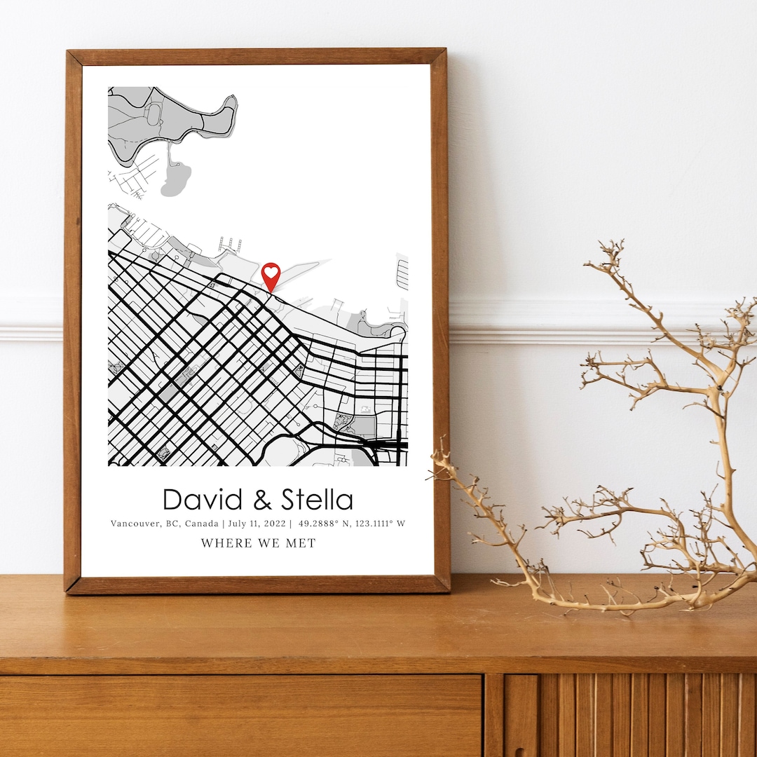 Custom Map Portrait, Personalized Map Poster, Customized Where We First Met Map Poster, Custom ...