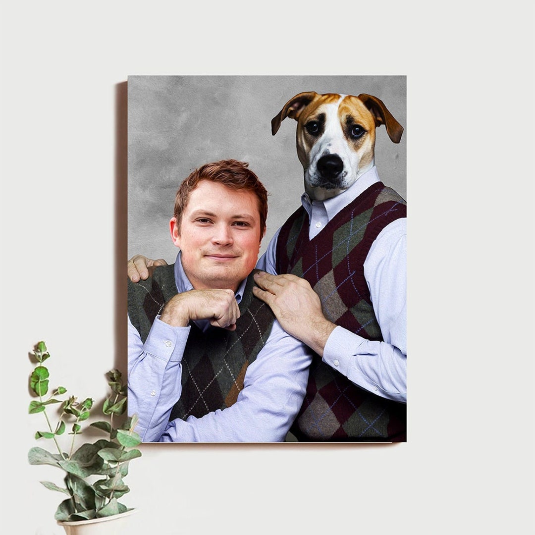 Funny Dog Portrait, Custom Pet and Owner Portraits, Step Brother Gift ...