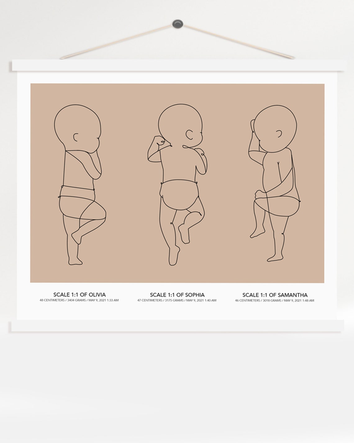 Triplets Line Art Birth Poster Line Art Birth Poster for - Etsy