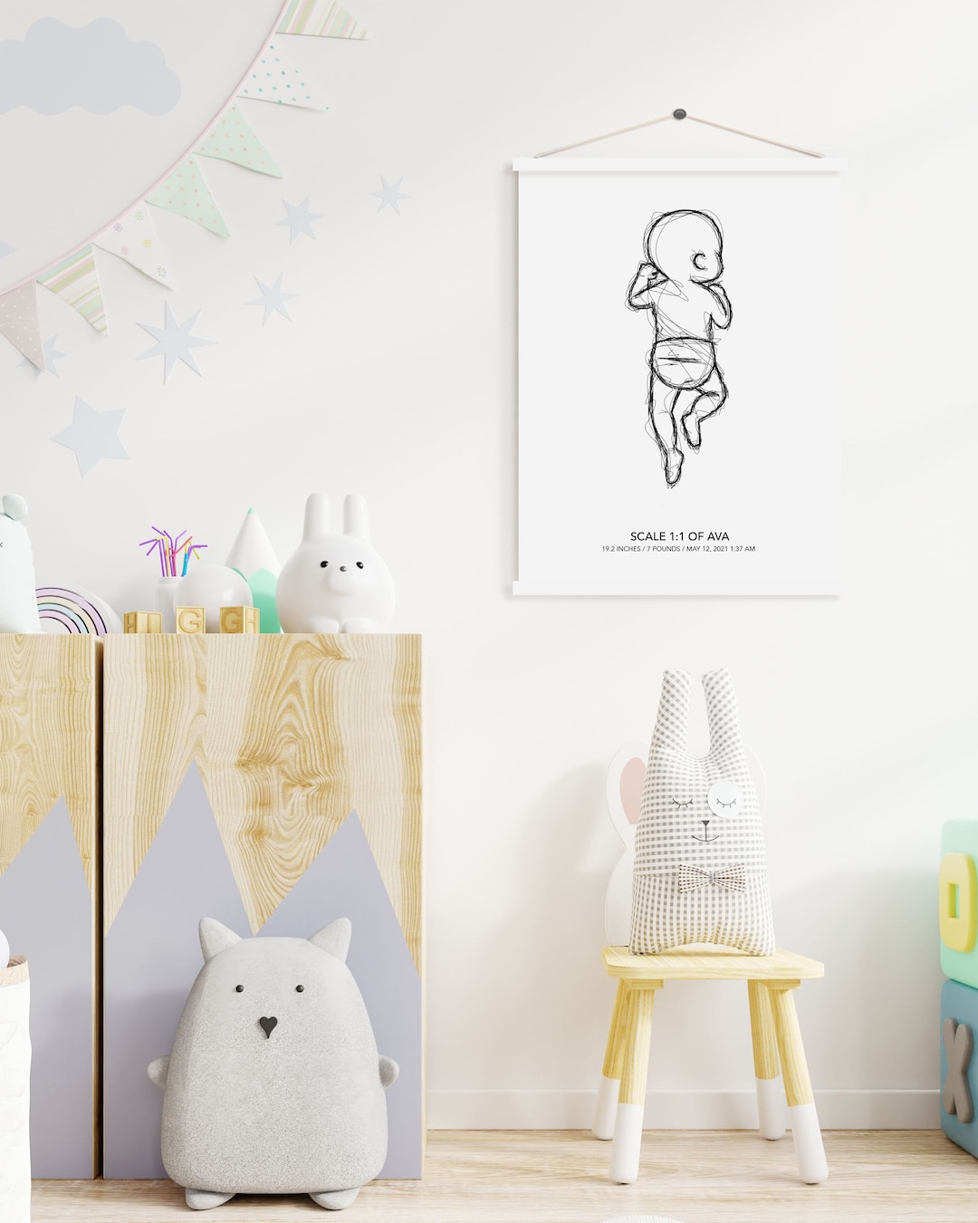 Birth Poster Sketch, Newborn Birthday Poster, Birth Poster Scale 1:1 ...