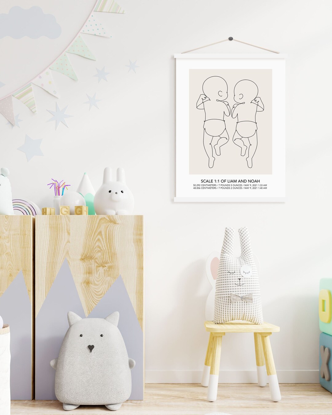 Customized Birth Poster for Twins, Scale 1:1 Twins Birth Poster ...