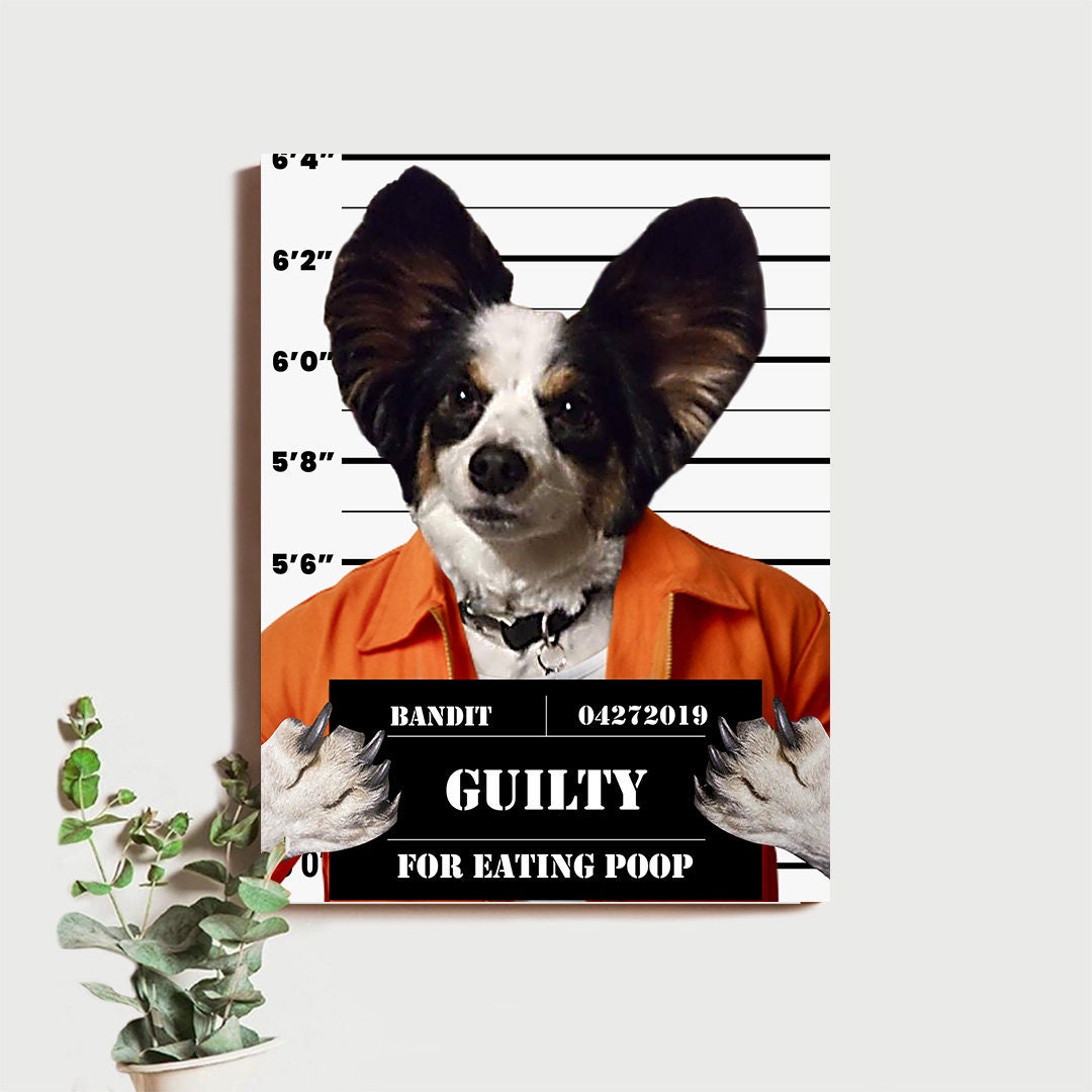 Guilty of Eating Poop Funny Pet Portrait, Custom Gag Pet Portrait, Gag ...