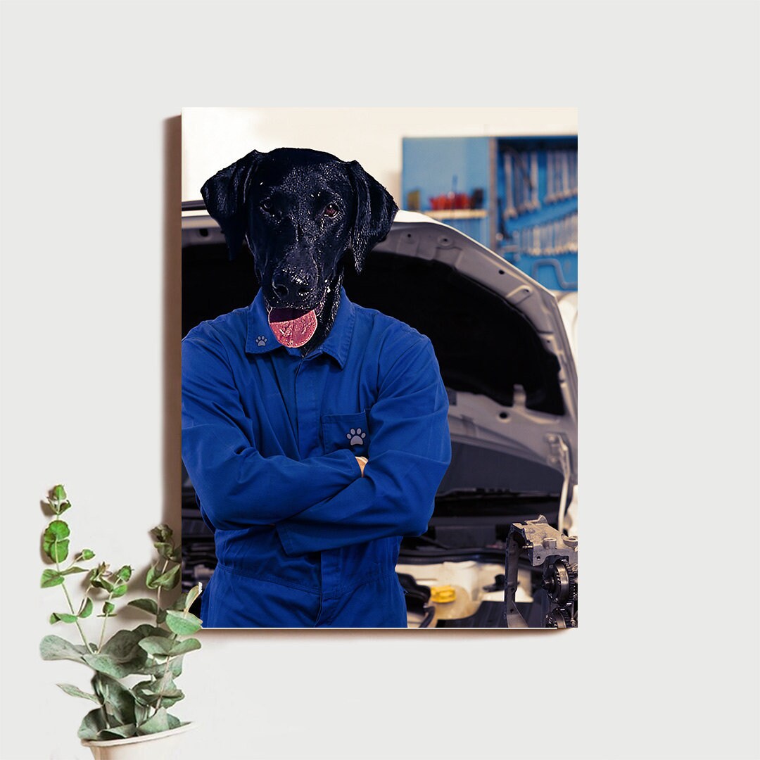Funny Mechanic Dog Portrait, Personalized Dog Portrait, Custom Mechanic ...