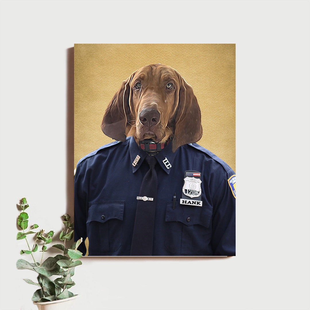 Policeman Dog Portrait, Dog Police Pet Portrait, Custom Dog Police Pet ...