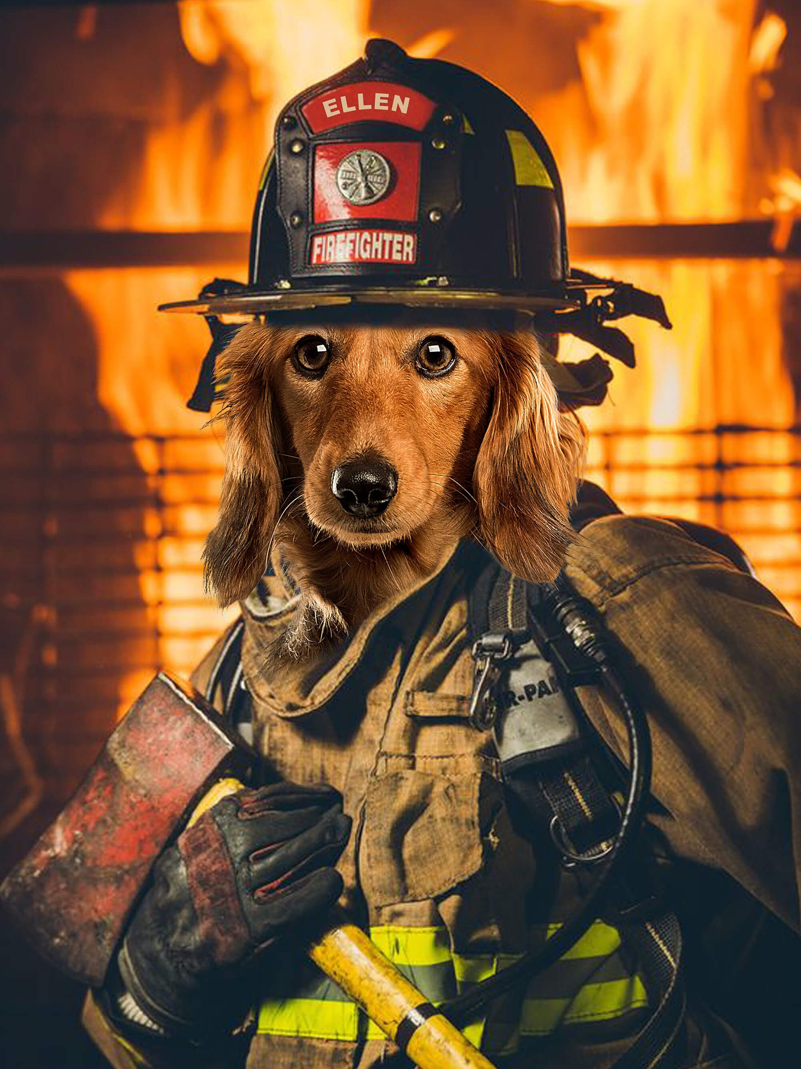 Firefighter Pet Portrait Firefighter Gift Ideas Fire Fighter - Etsy
