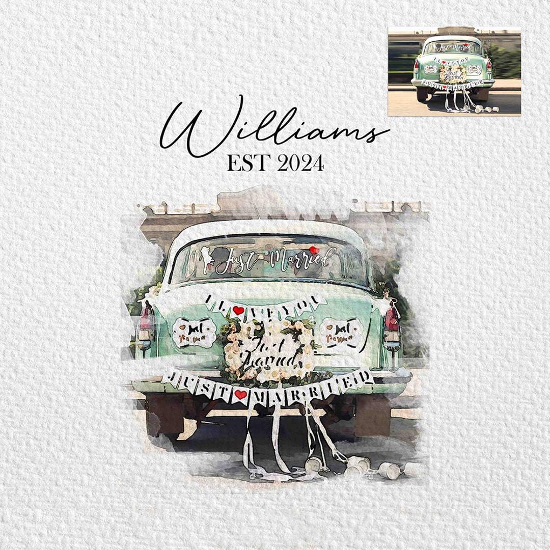 Custom Wedding Car Poster, Personalized Wedding Car Watercolor Painting ...