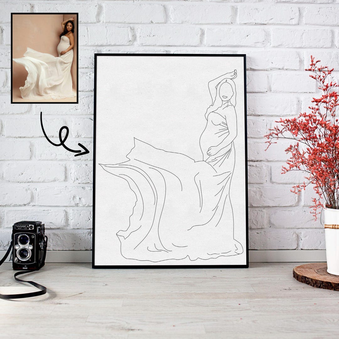 Maternity Line Art Portrait, Personalized Maternity Line Art Poster ...