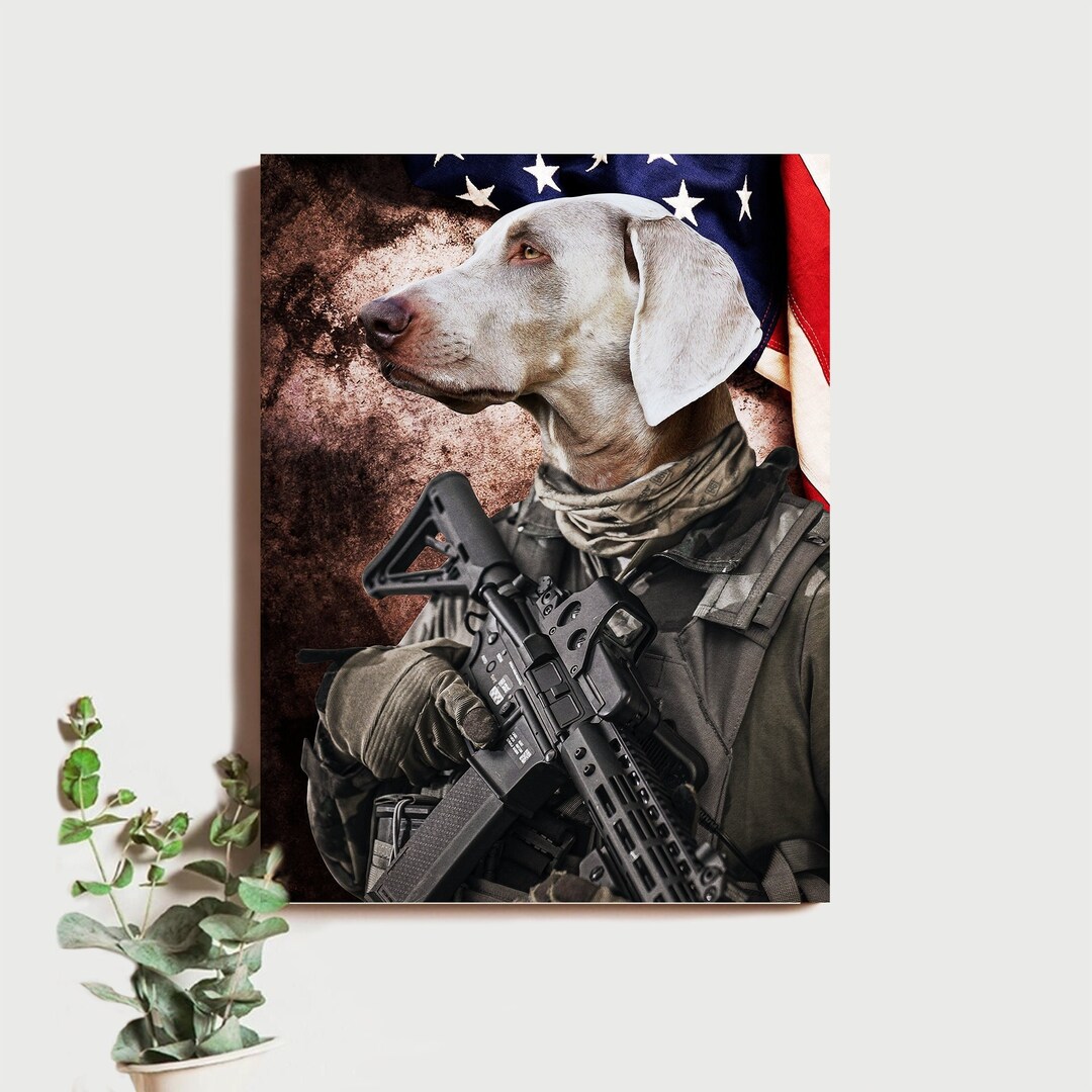 Pet Portrait Soldier, Pet Army Gifts, Military Art Pet Portrait, Dog ...